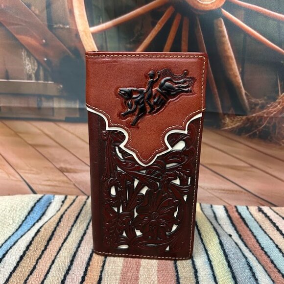 Accessories | Brown Bull Rider With Beige Inlay Leather Wallet | Poshmark
